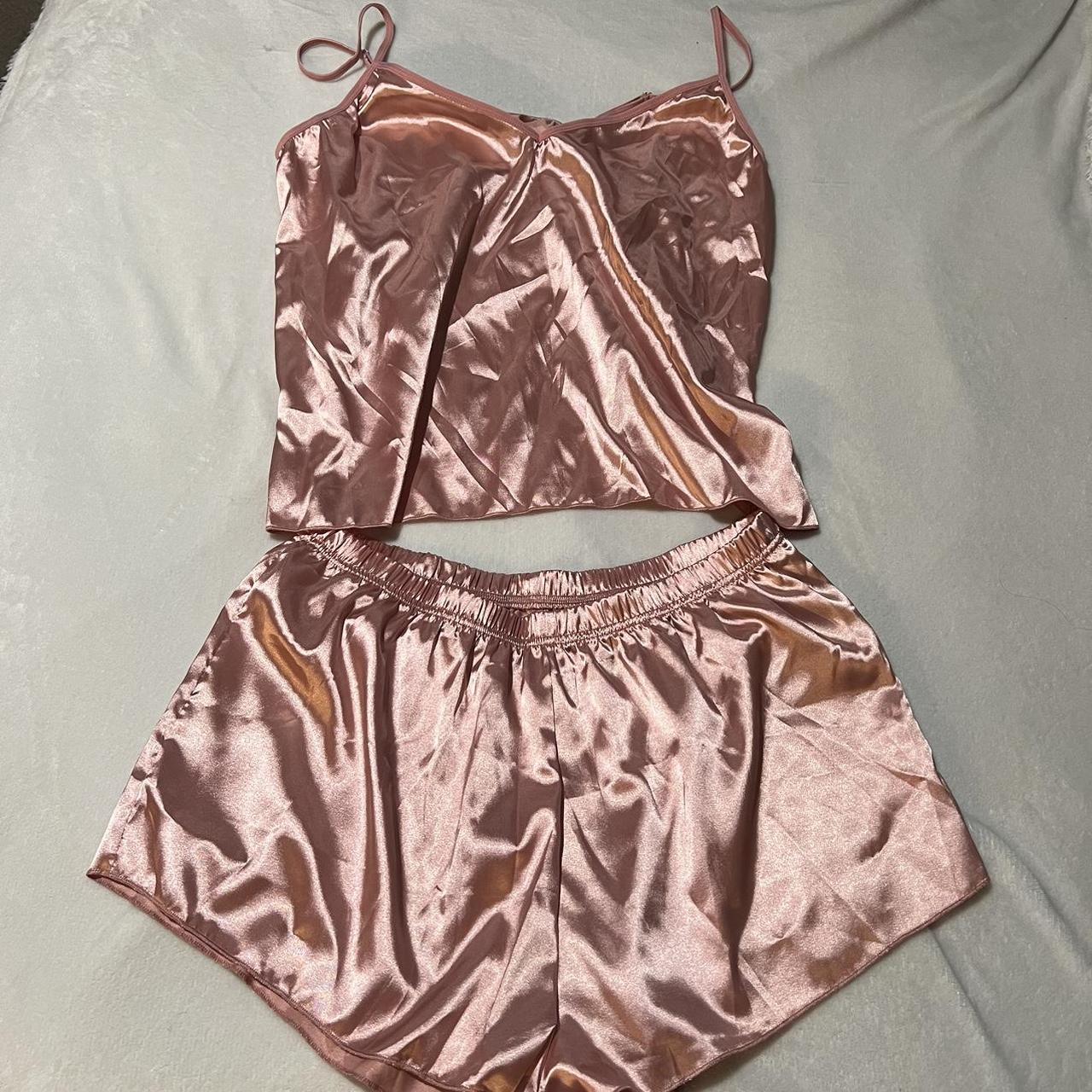 Pink satin pj set. check profile for 2 more colors.... - Depop