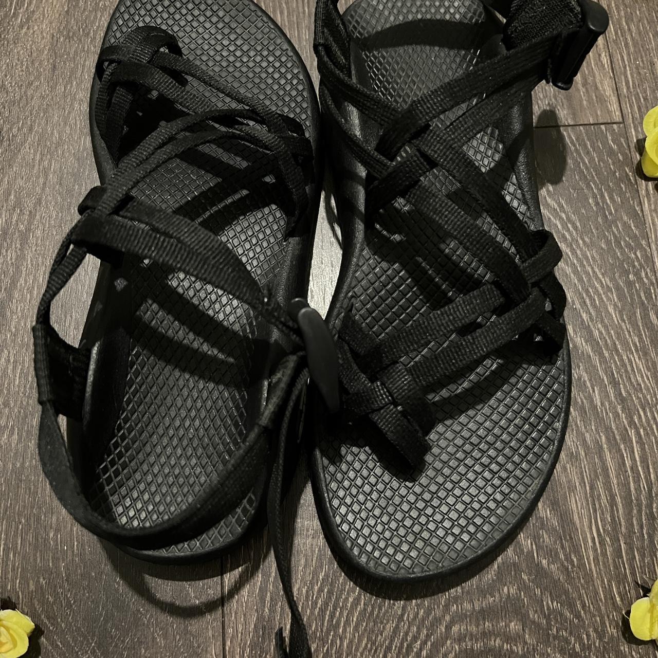 solid black #chaco sandals double strap toe size... - Depop