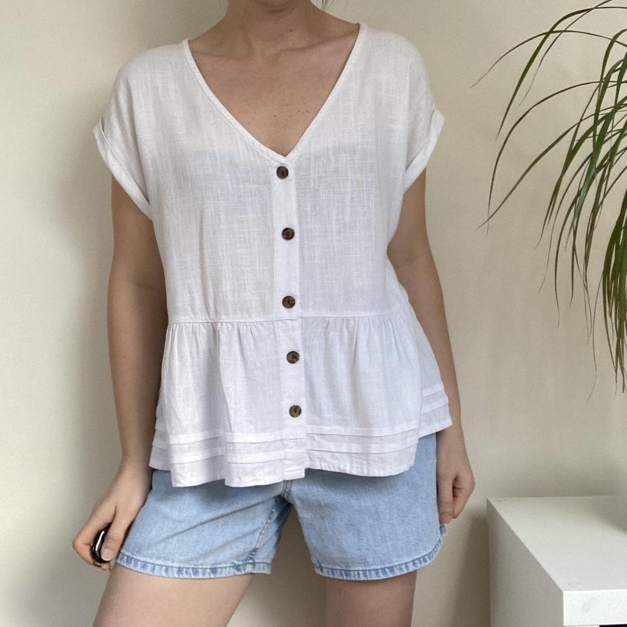 Floaty white top boho design vintage next V neck... - Depop
