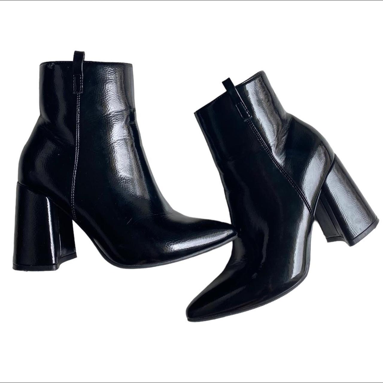 Black Patent Vegan Leather Booties Excellent Depop