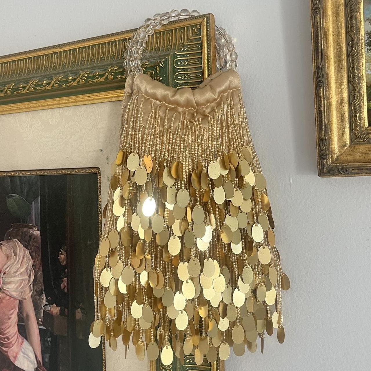 Vintage gold sequined fringe bag with a beaded... - Depop