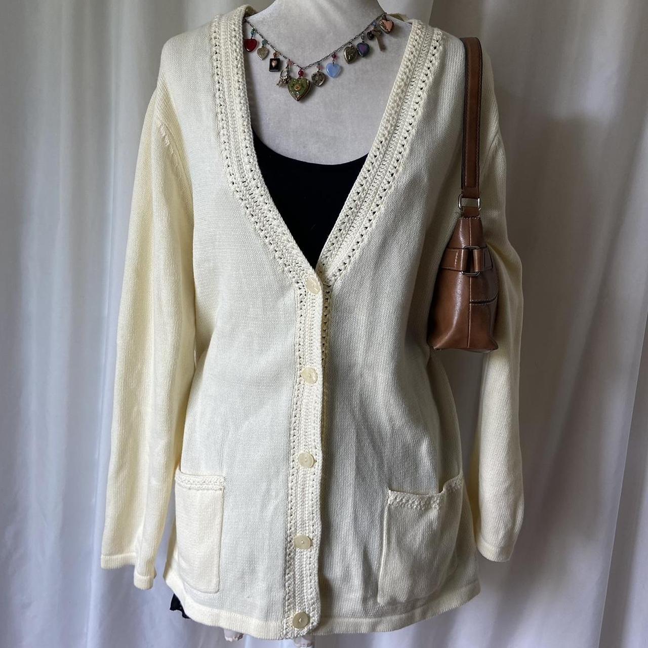 Cream oversize cotton cardigan with pockets and... - Depop