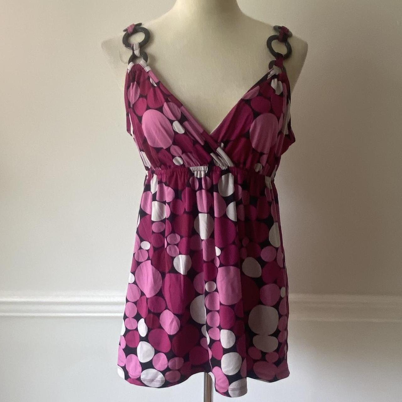 Pink polka dot mini tank top with a cute... | Depop