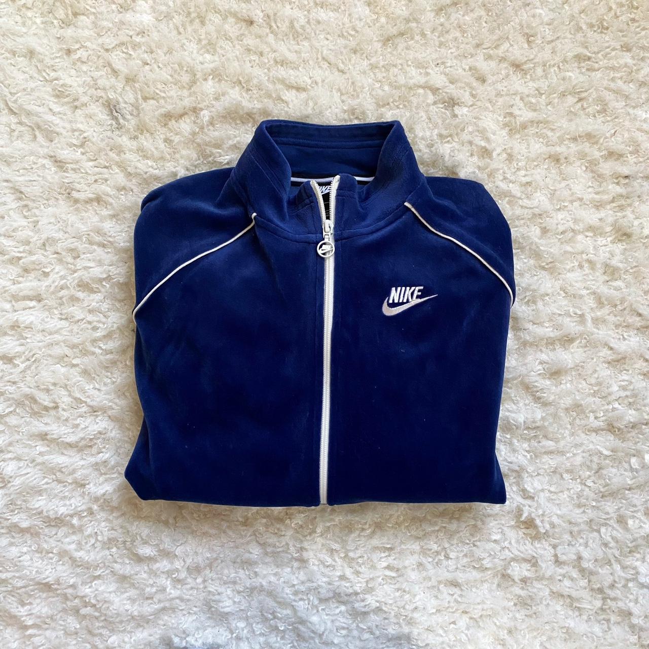 Nike Blue Velour Track Suit Jacket • XL Pit to pit... - Depop