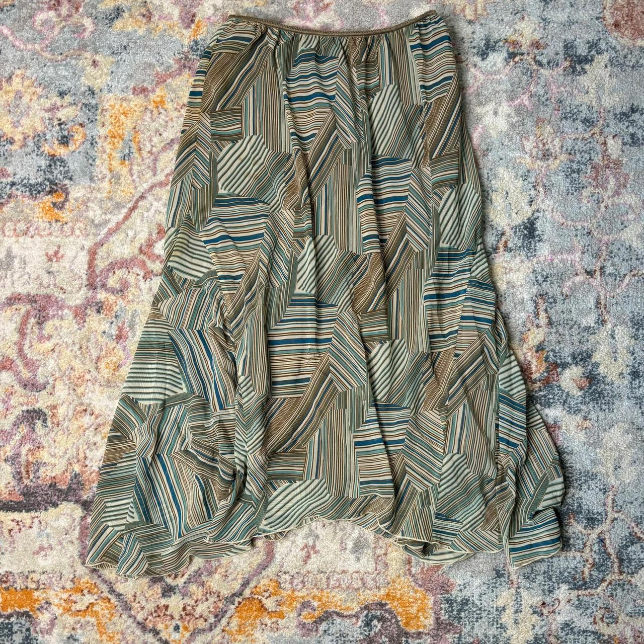 Vintage Y2K blue and brown funky striped maxi... | Depop