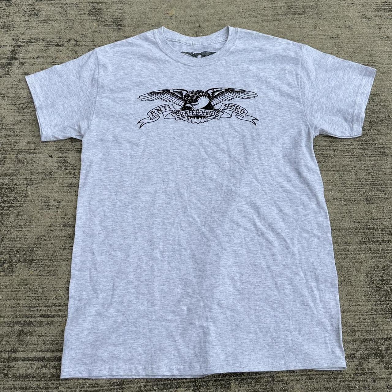 Grey vintage 90s Anti Hero skateboarding tee... | Depop