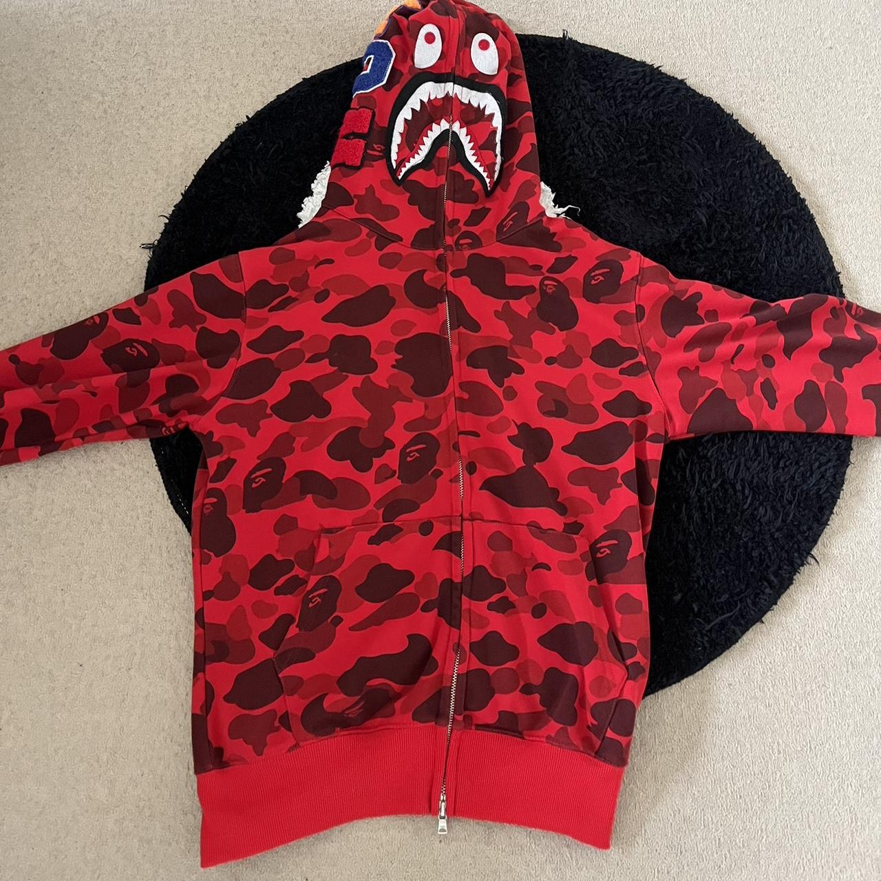 Red bape hoodie Size L but fits smaller Good... - Depop