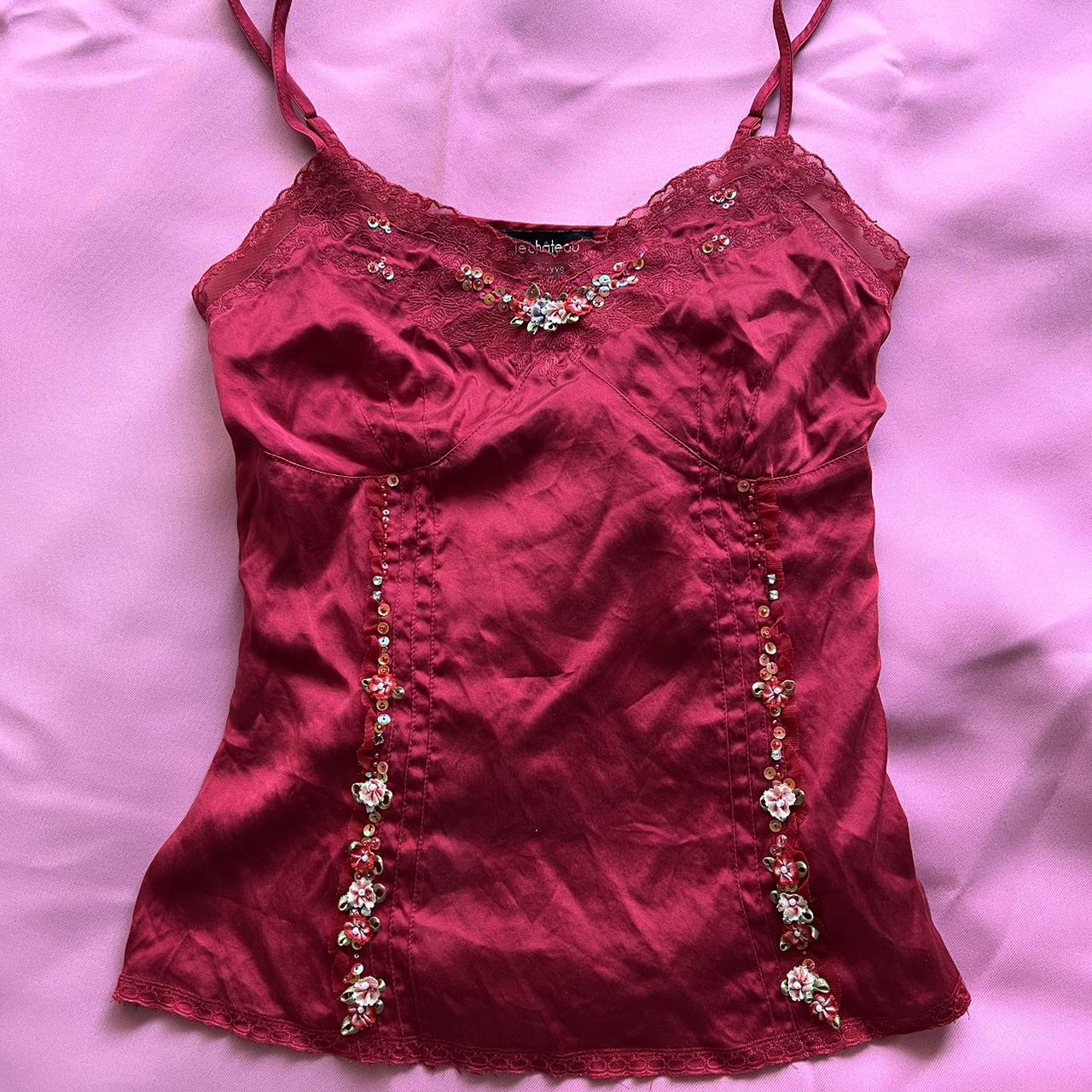 Insane French vintage satin cami with 3D flower... | Depop