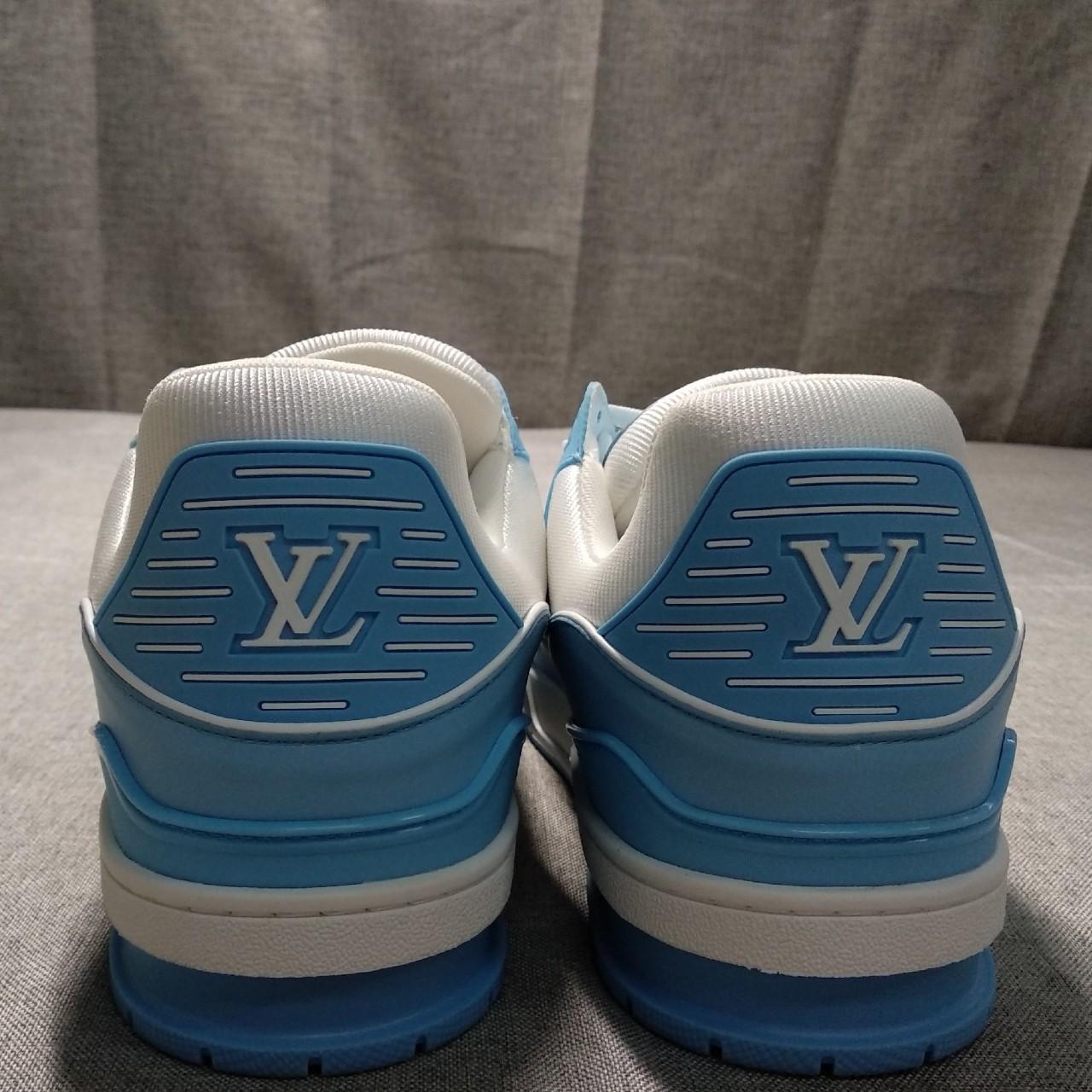 Louis vuitton blue white leather sneakers. Size 11,... - Depop