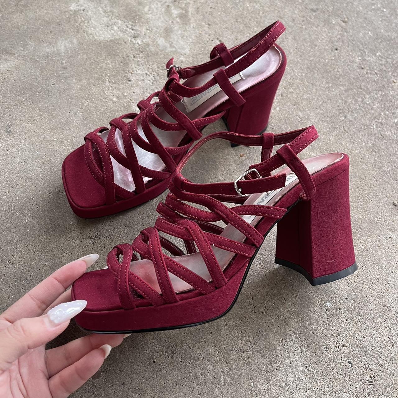 90s red chunky heels in almost new condition for... - Depop