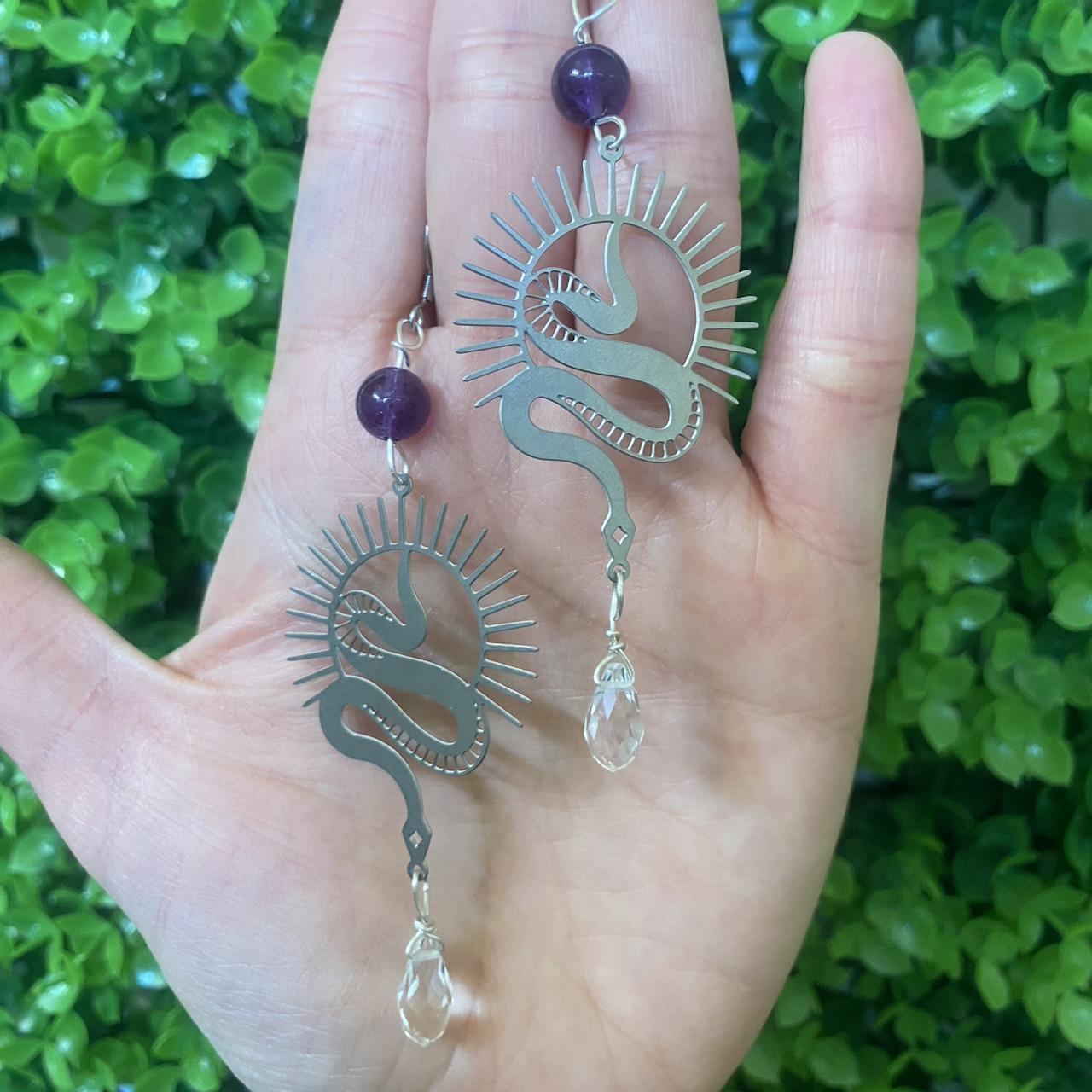 🔮 💚 Mystic Serpent / Snake 🐍 charm earrings with... - Depop