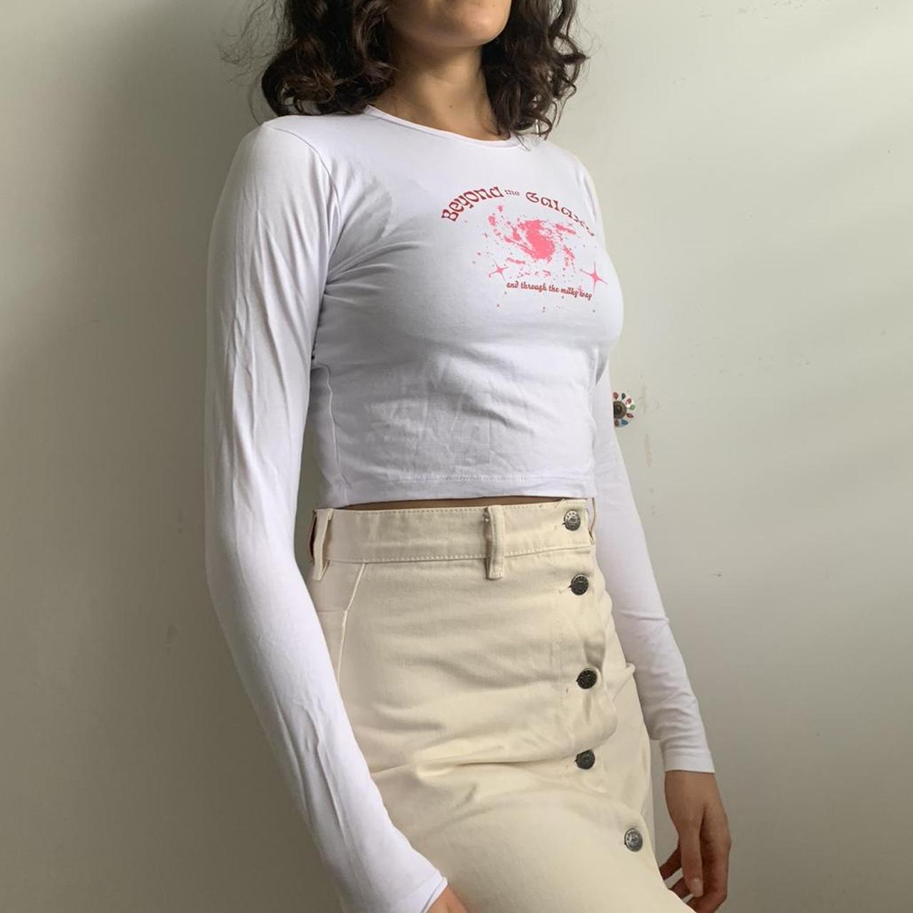 Unique White cropped long sleeve tight white shirt... - Depop