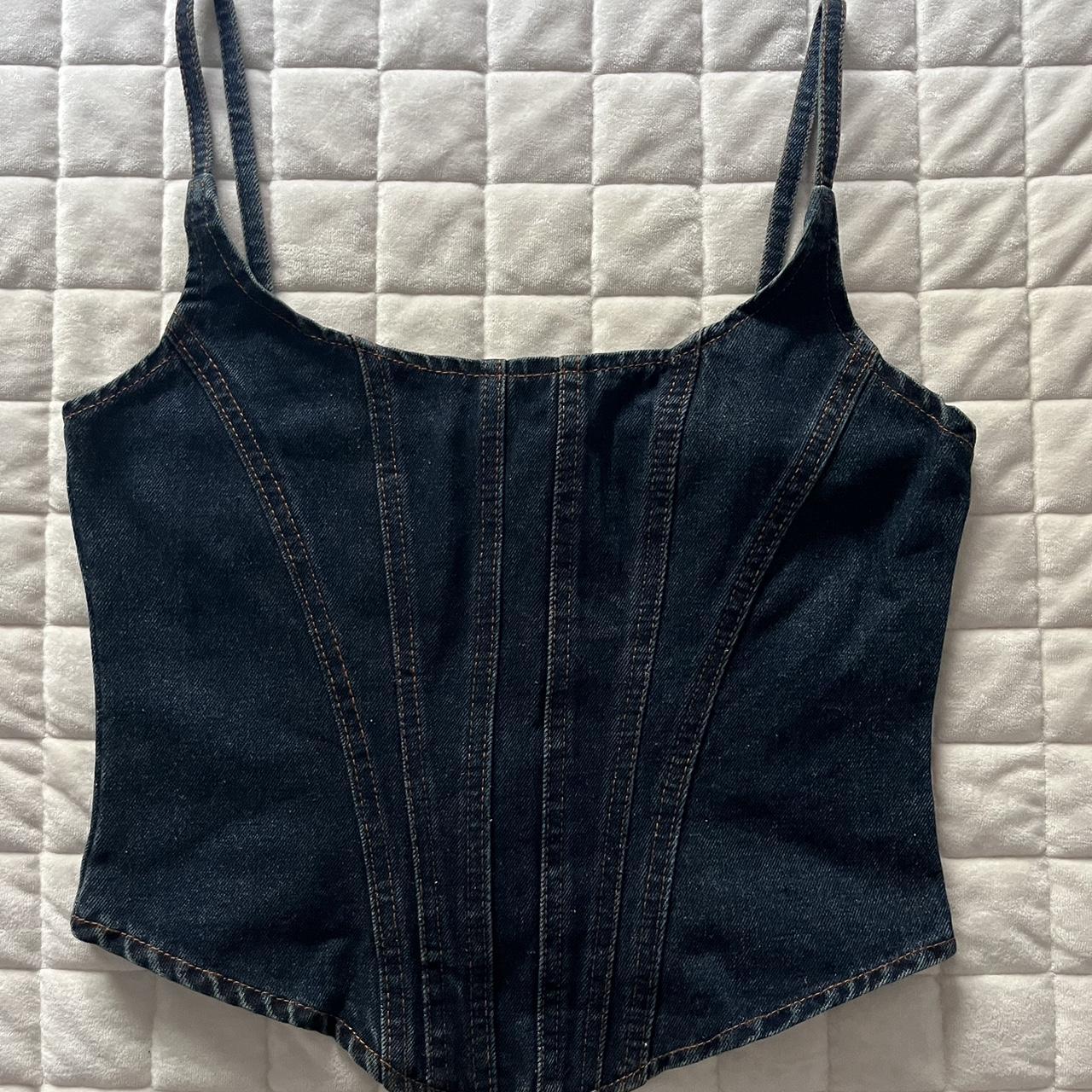 Navy and blue denim corset top from Pacsun’s Ryan... - Depop