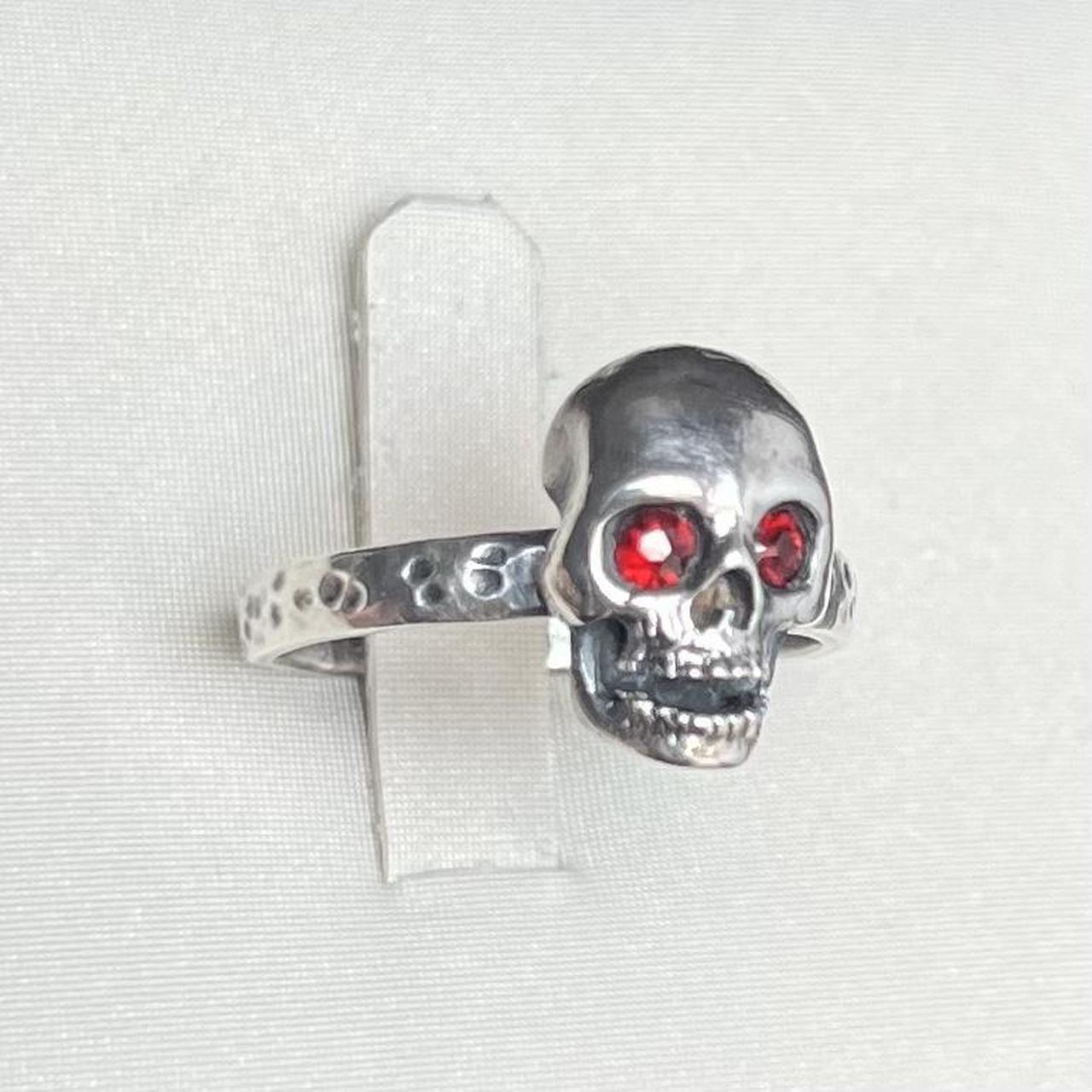 Solid silver skull ring with natural garnet... - Depop