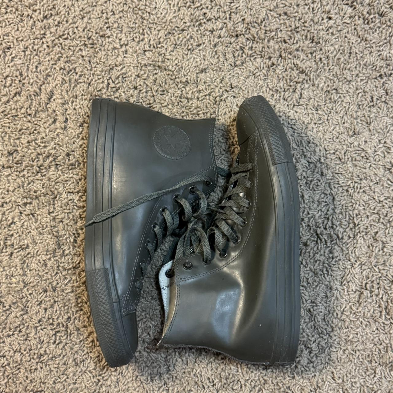 Men’s army green plastic leather pleather converse... | Depop