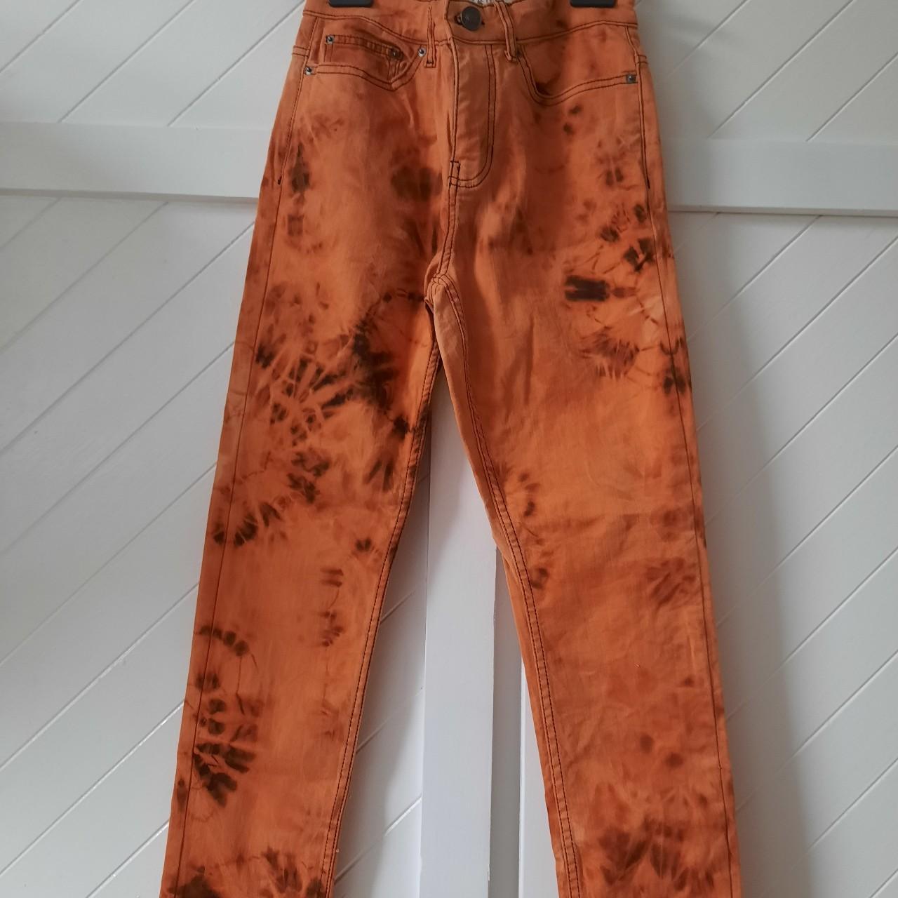Mens Orange and Black Tie Dye Jeans in W28... - Depop
