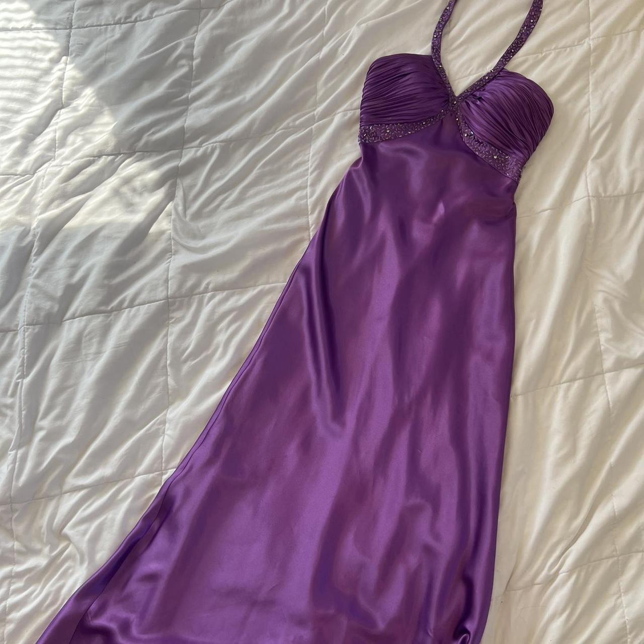 Vintage Y2k prom dress 💜 Purple beaded halter formal... - Depop