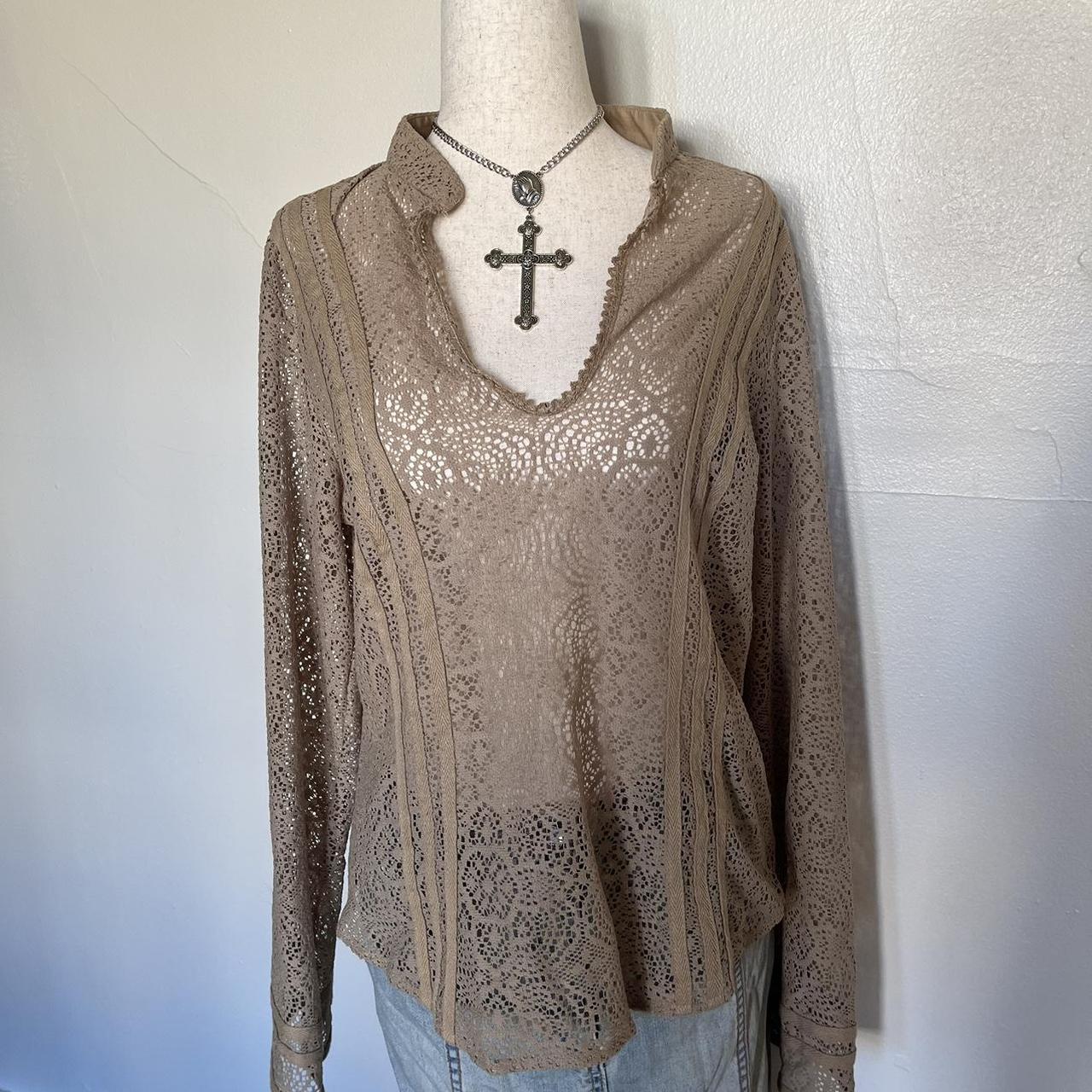 Vintage Brown Fairy Core Lace Long Sleeve with... - Depop