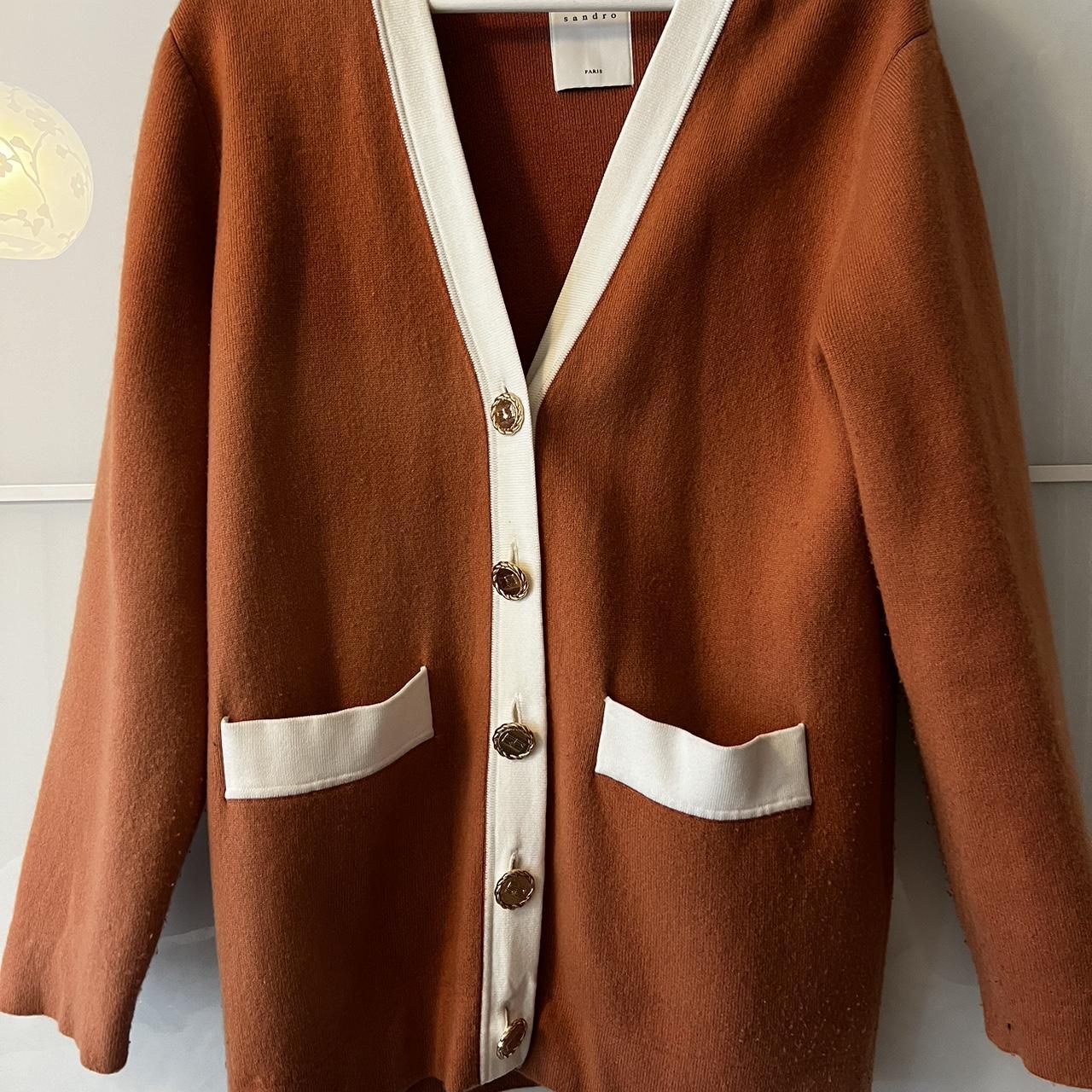 Sandro peach cardigan with cream border and rose... - Depop