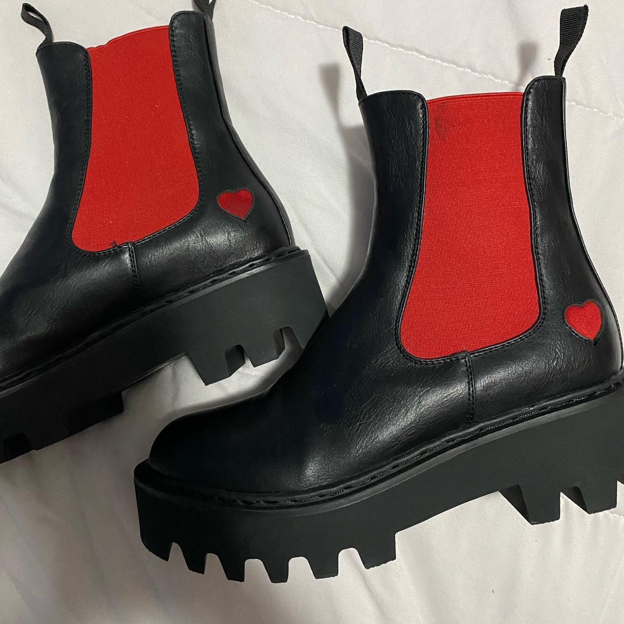 Dolls Kill Women's Red and Black Boots | Depop