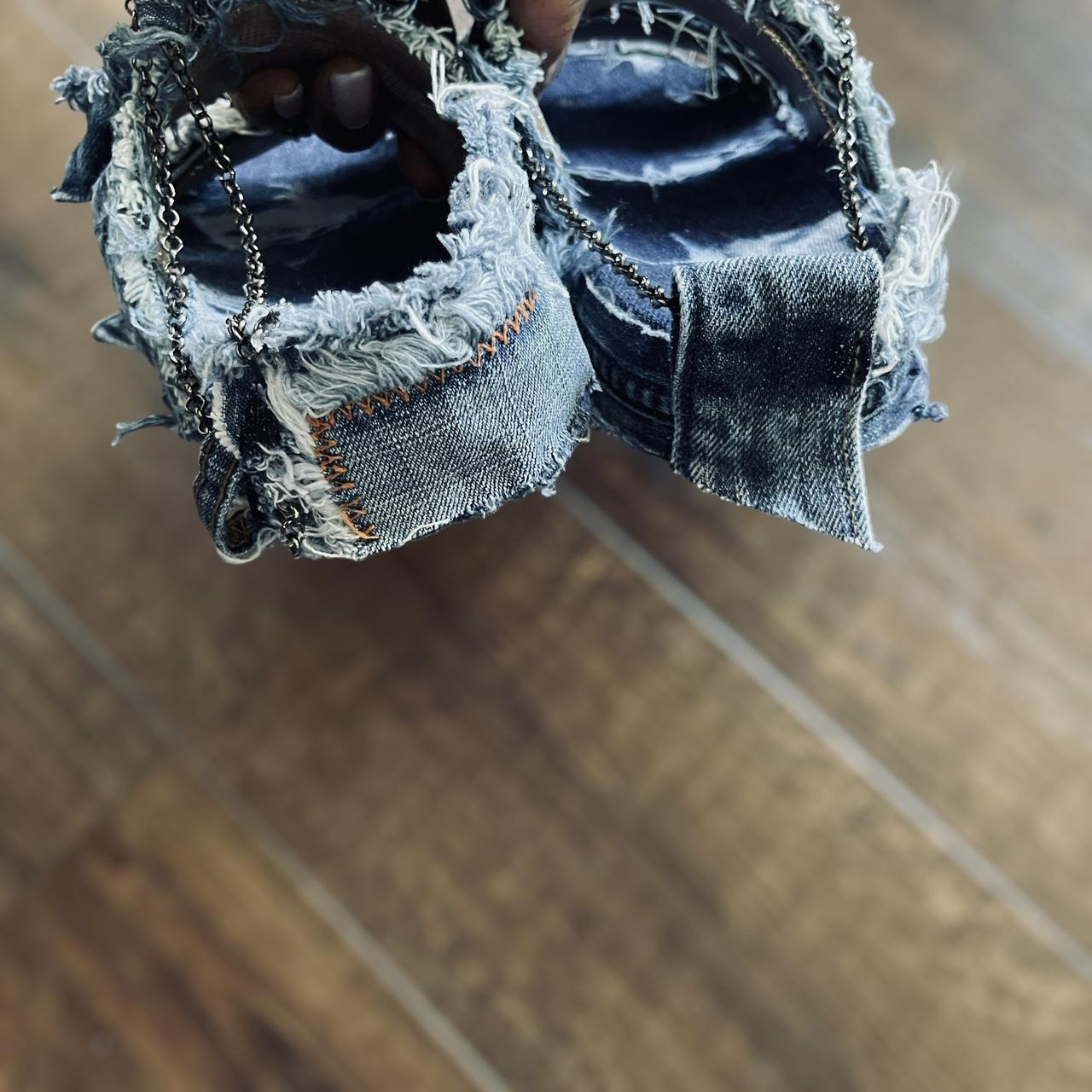 Reworked UpCycled Denim Double Band Slides... - Depop