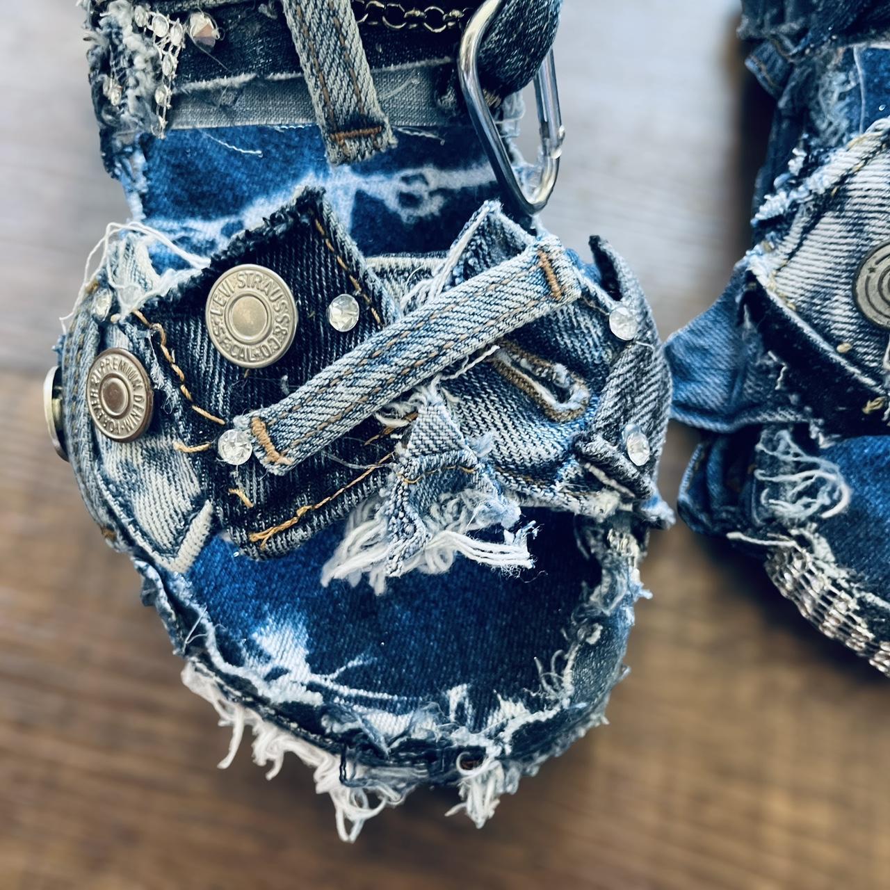 Reworked UpCycled Denim Double Band Slides... - Depop