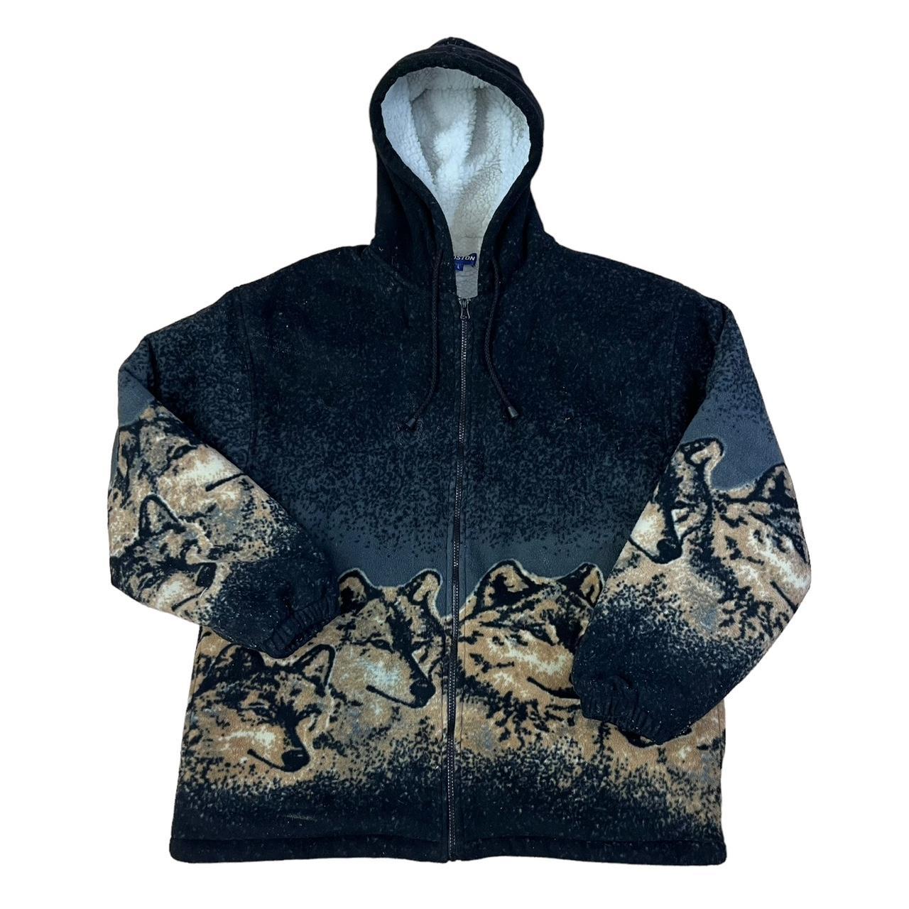 WOLF PRINT FLEECE JACKET Lush unisex front/back... - Depop