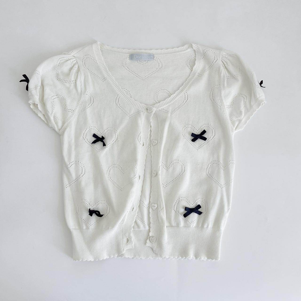 ୨୧ gyaru heart cropped cardigan ୨୧ labeled jp 38... - Depop