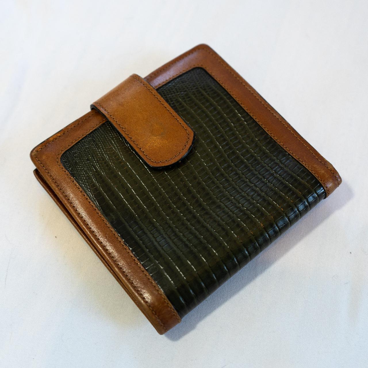 Echt prym vintage leather wallet, green and tan - Depop