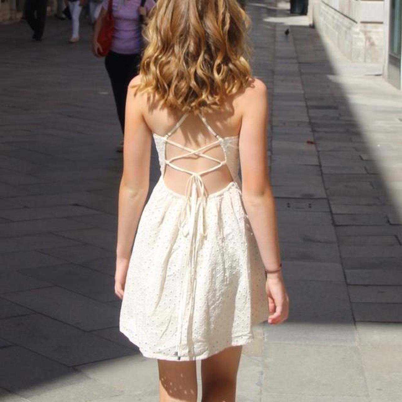 European summer sundress, off white summer mini... - Depop