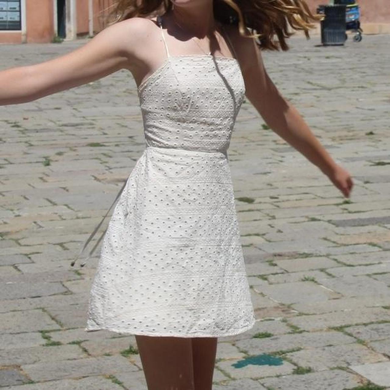 European summer sundress, off white summer mini... - Depop