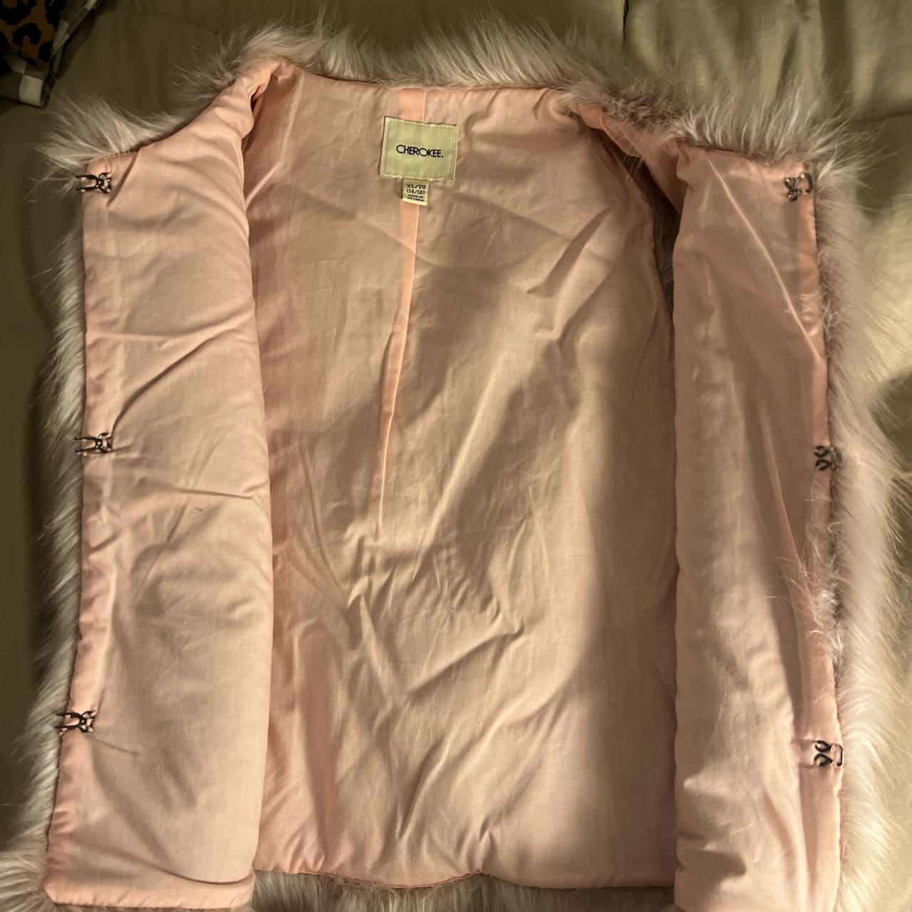 Pink Cherokee faux fur vest, kids XL (14-16), hooks... - Depop