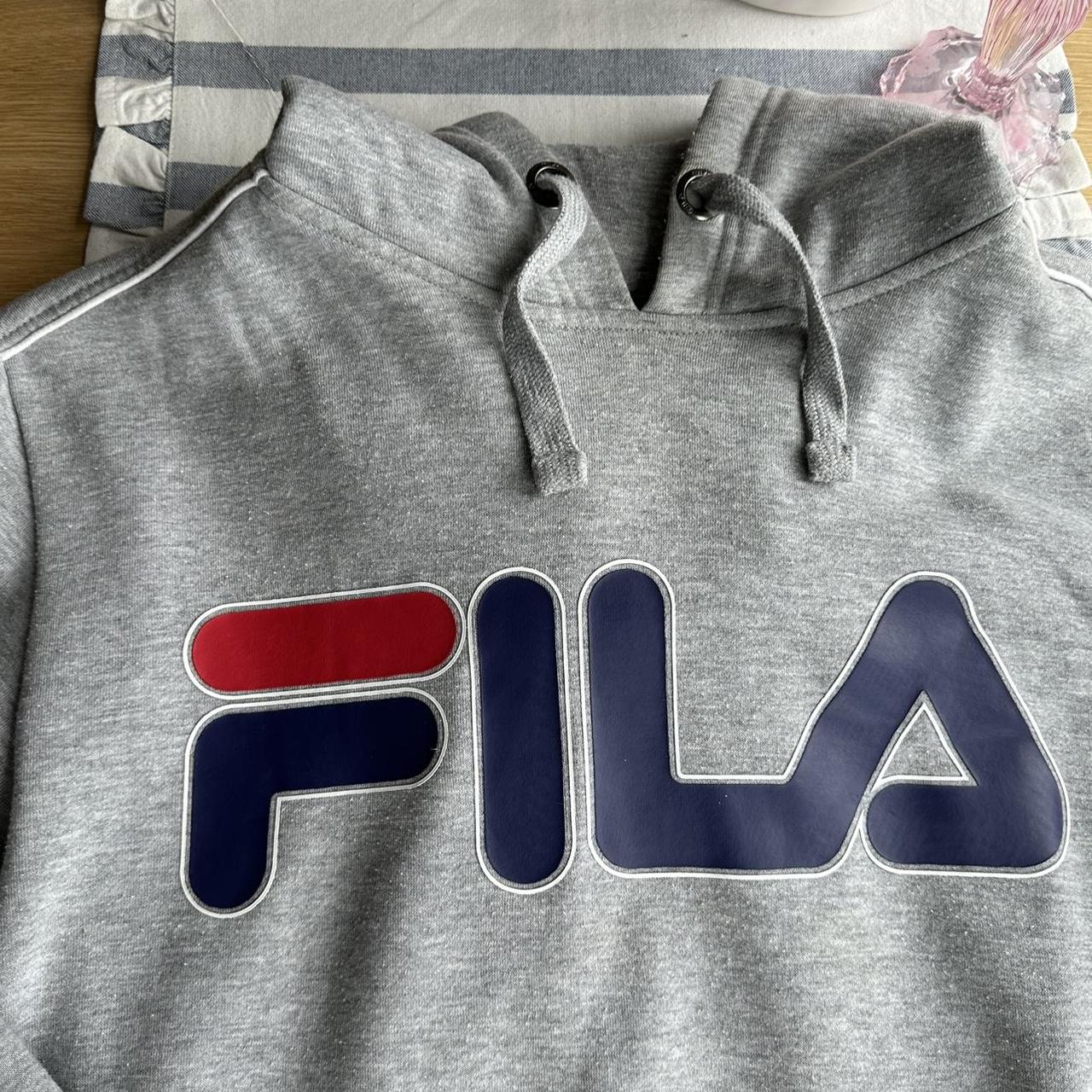 Fila grey and navy hoodie | Depop