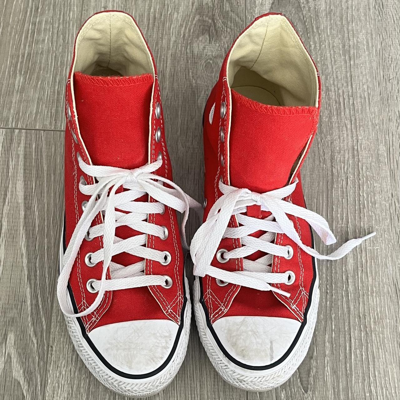 RED CONVERSE HIGH TOPS Size 8 1/2 - Depop
