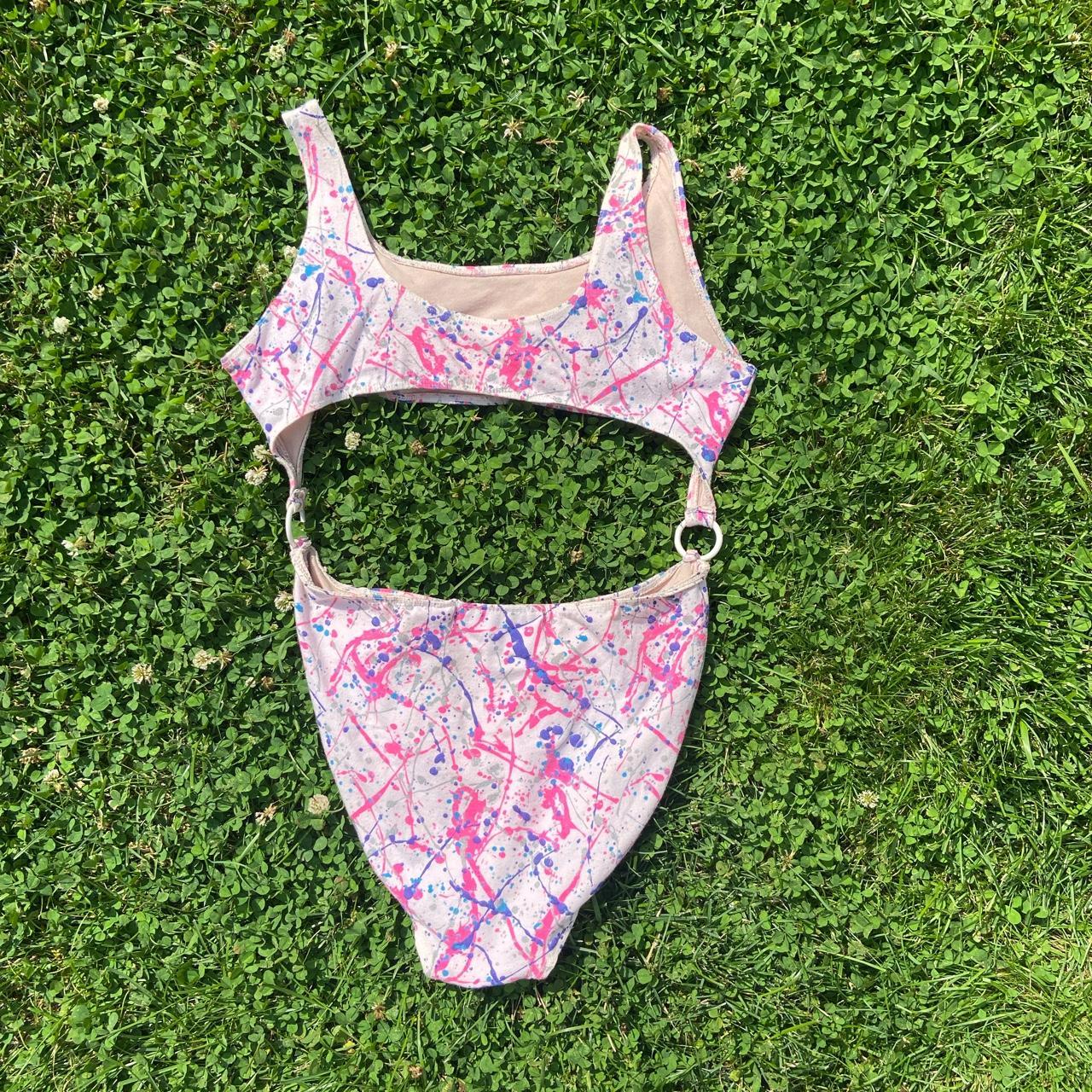 VINTAGE 80s CUTOUT PAINT SPLATTER SWIMSUIT True... - Depop