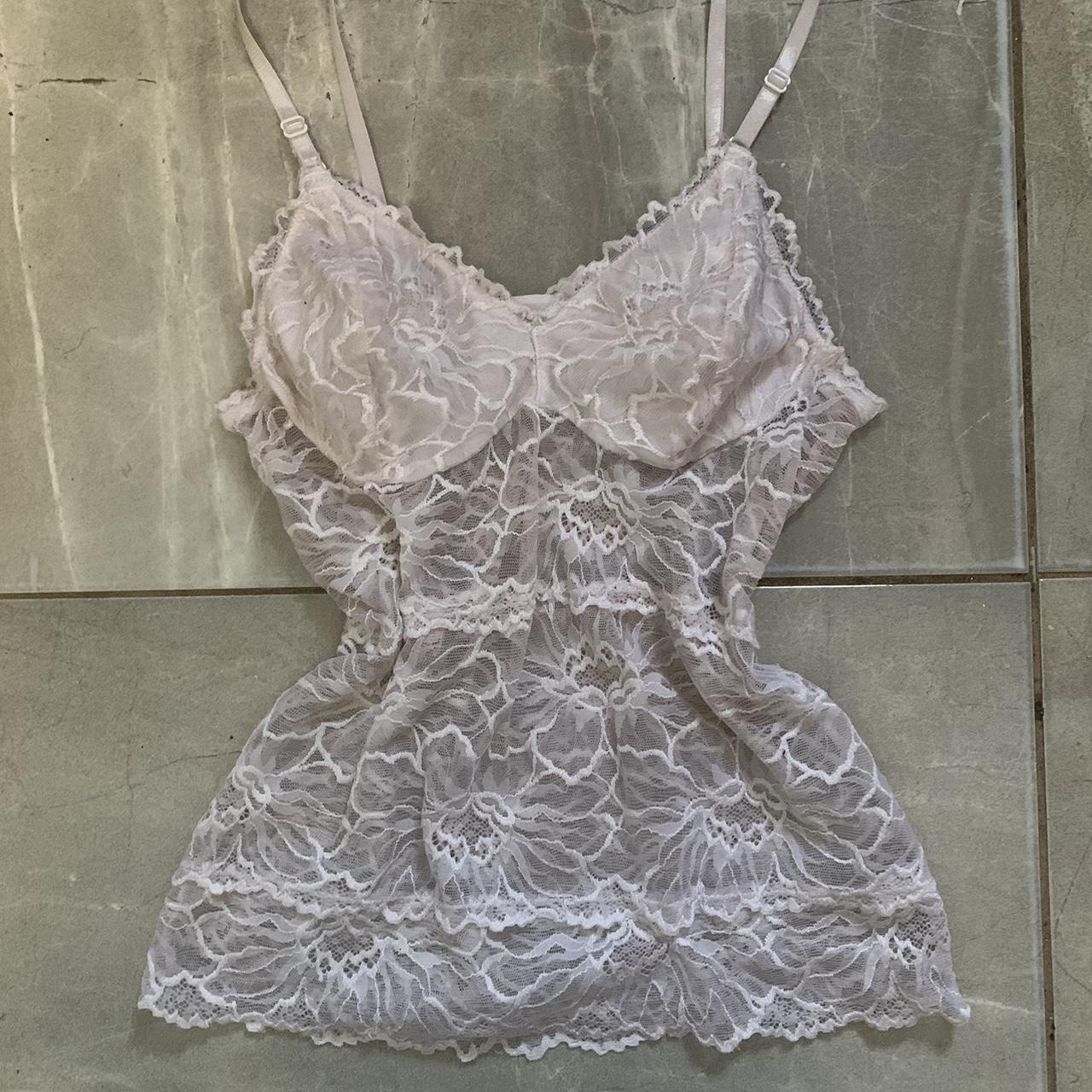 cupped lace sheer mesh camisole y2k coquette... - Depop