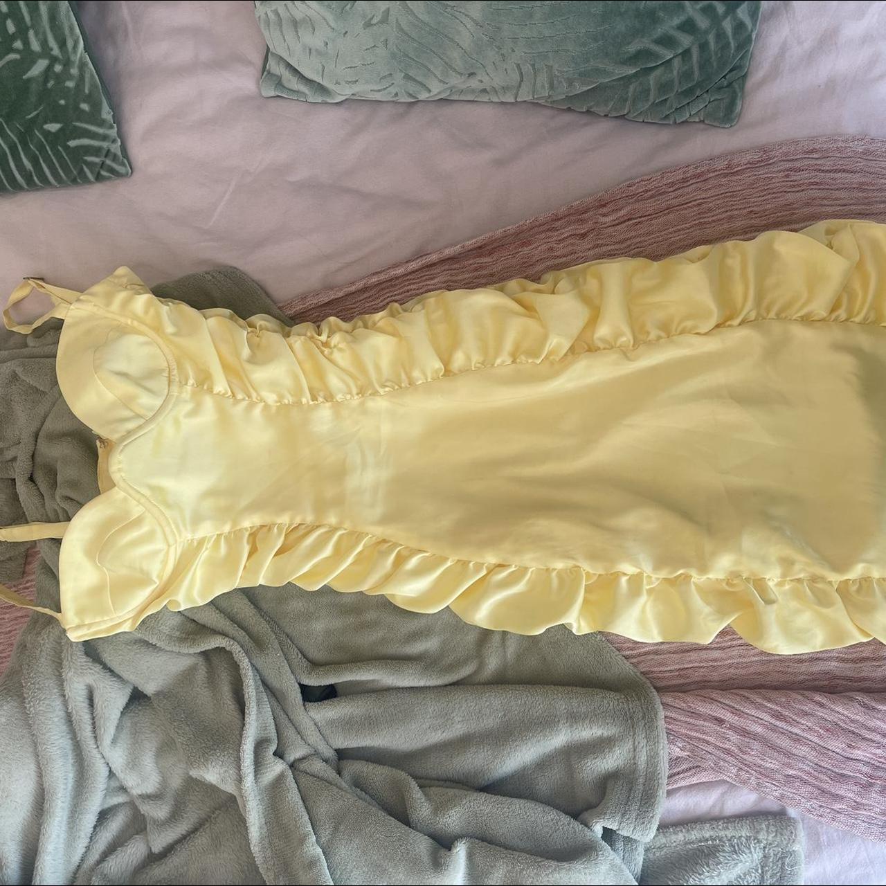 yellow satin midi oh polly dress size 4 - Depop