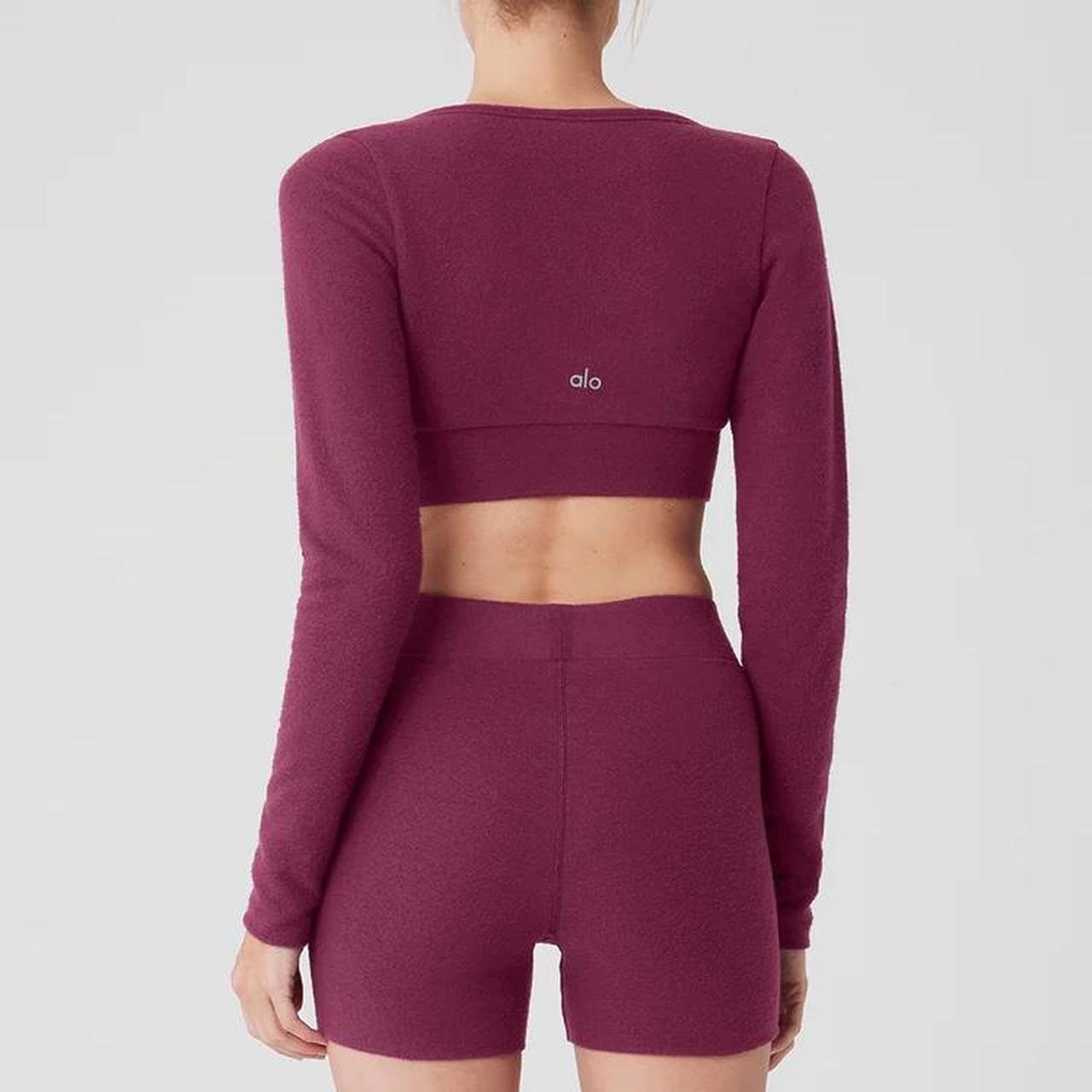 alo lux cropped wild berry cardigan so... | Depop