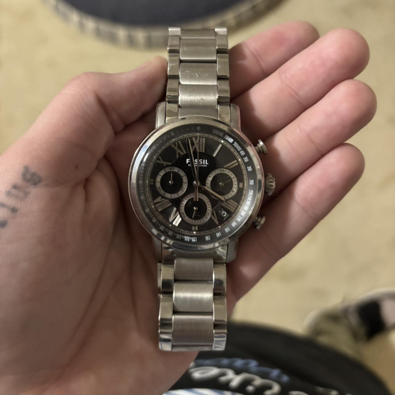 Silver Fossil Grant Chronograph watch. The hands... | Depop