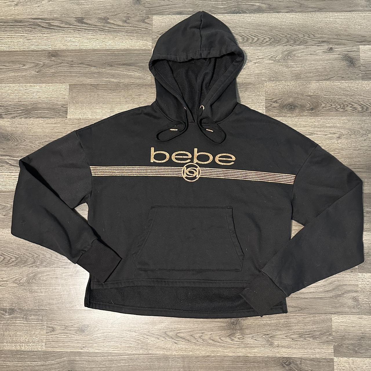 Bebe hoodie Black hoodie Dark gold print Lightly... - Depop