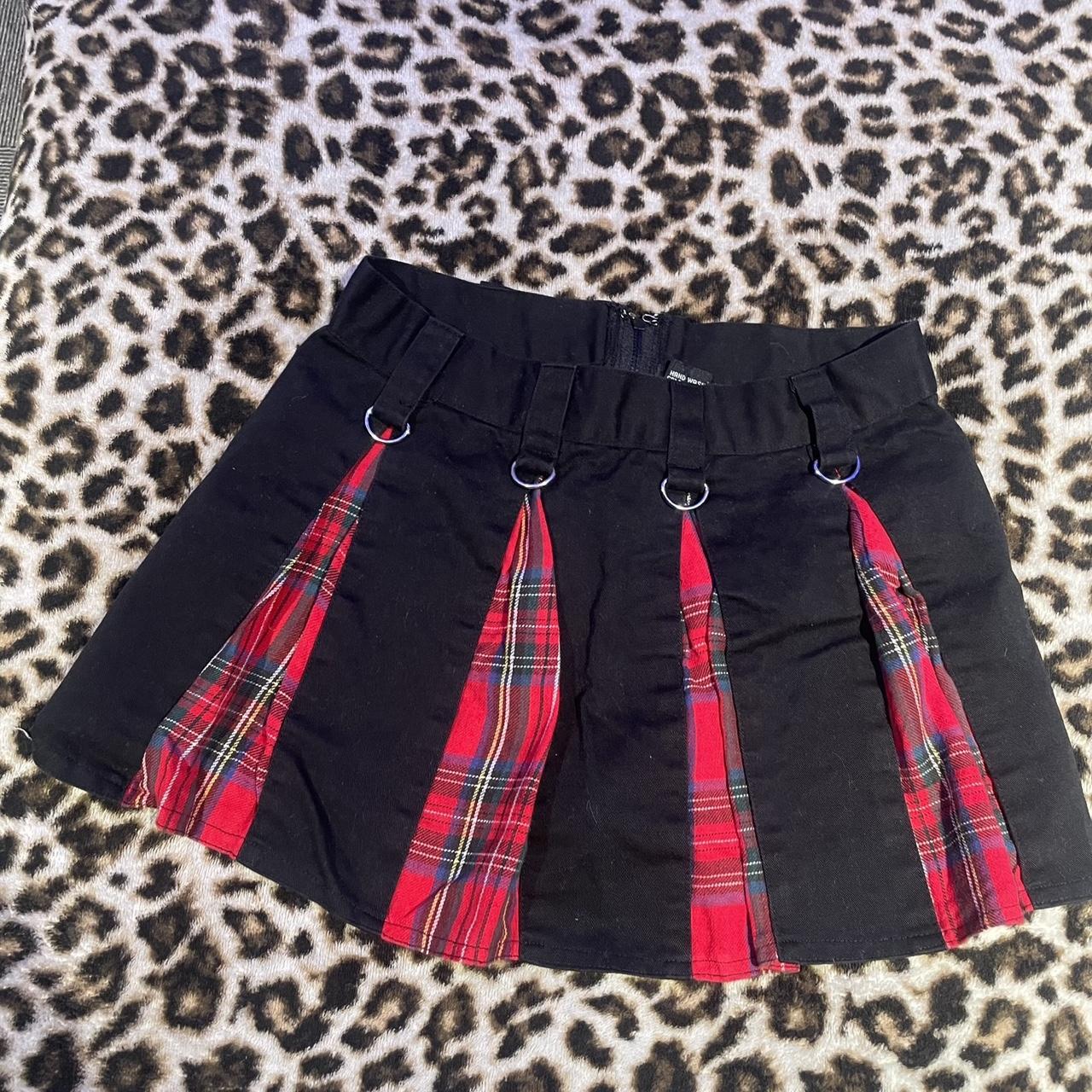 black and red tartan mini skirt - Depop