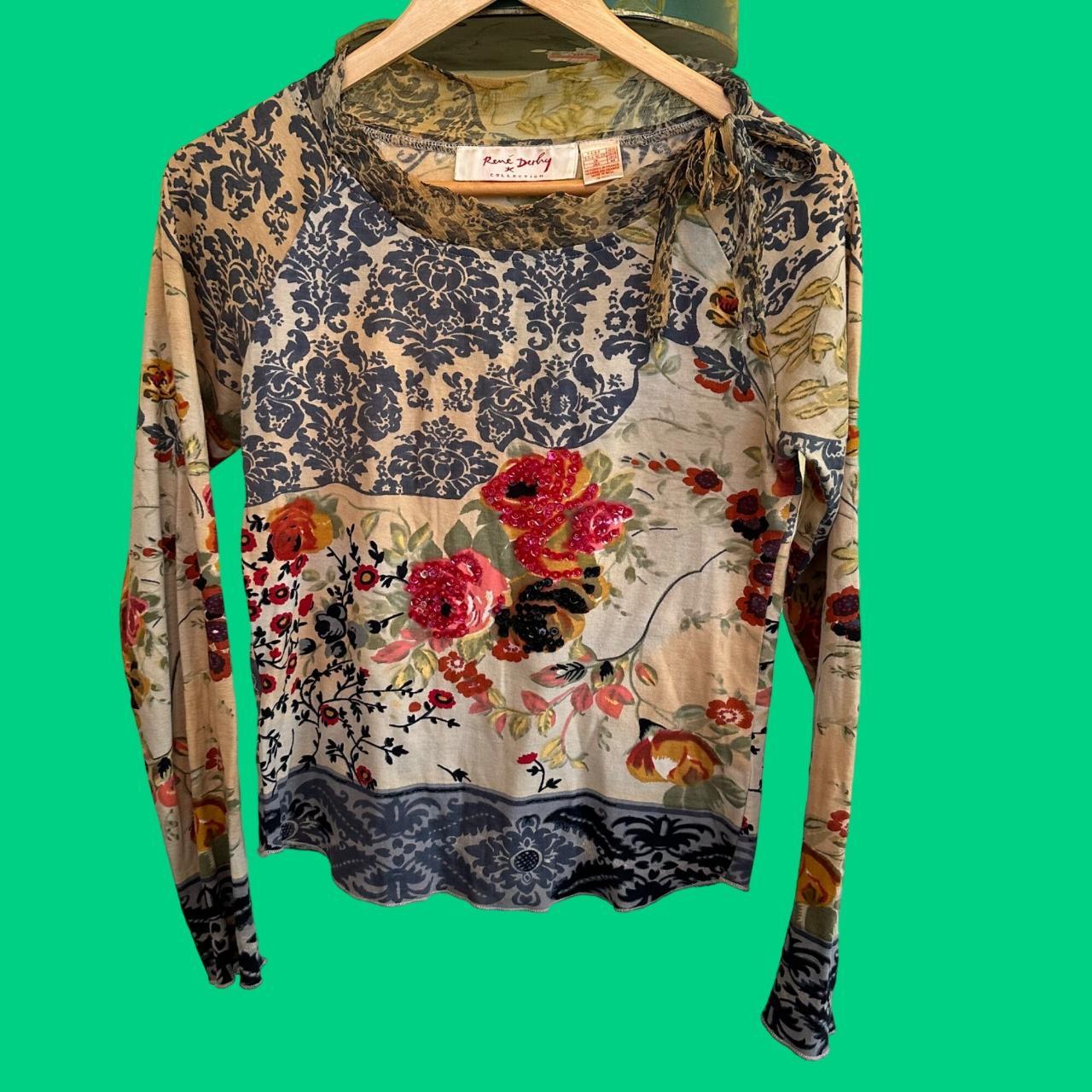 Rene Derhy Y2K vintage pattern long sleeves tee... - Depop