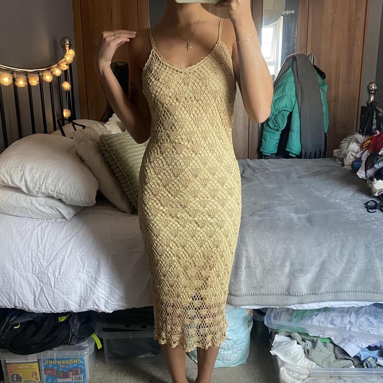 Unreal y2k gold beaded glitter knit midi... - Depop