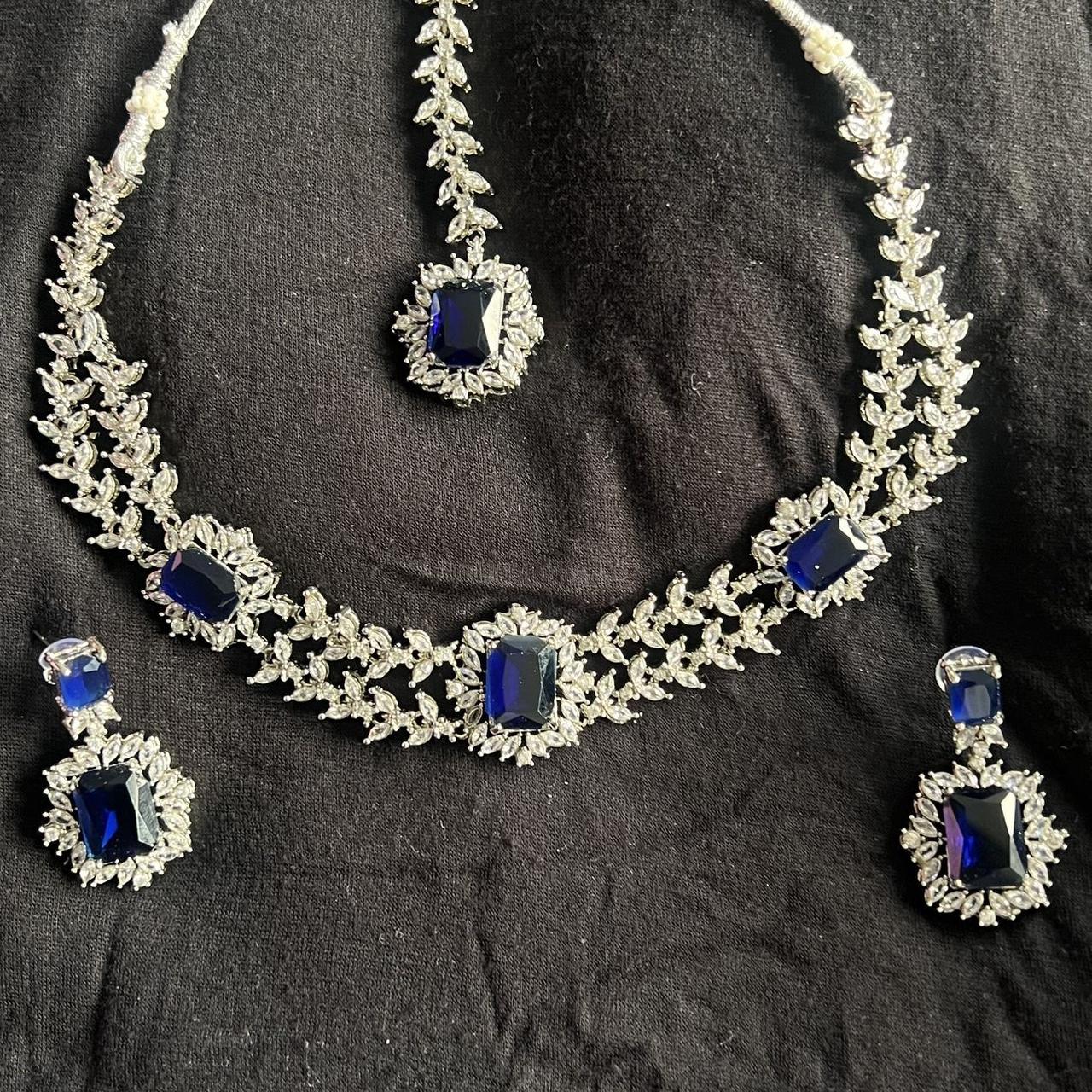 Sapphire blue necklace set. Comes with necklace,... - Depop