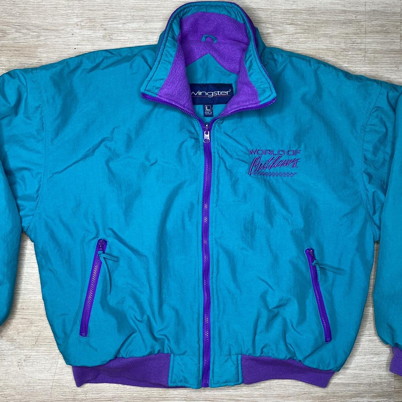 Vintage Turquoise and Purple 90’s Race Jacket!!!... - Depop
