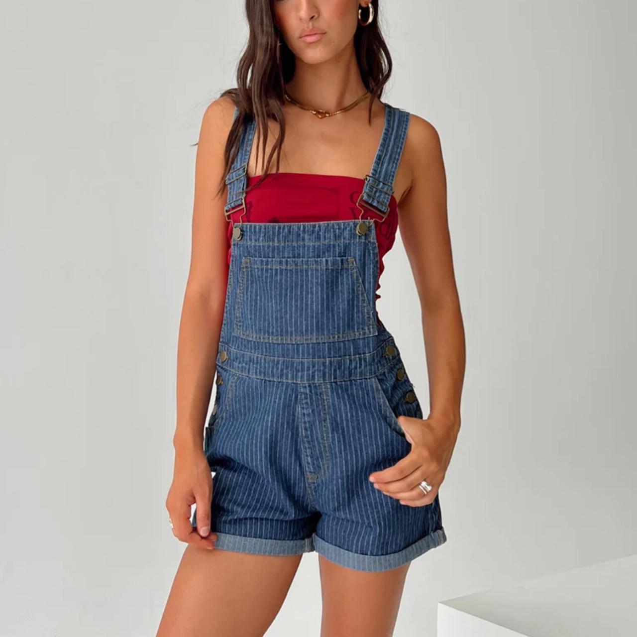 Princess Polly “KACEY OVERALLS MID BLUE PINSTRIPE”... - Depop