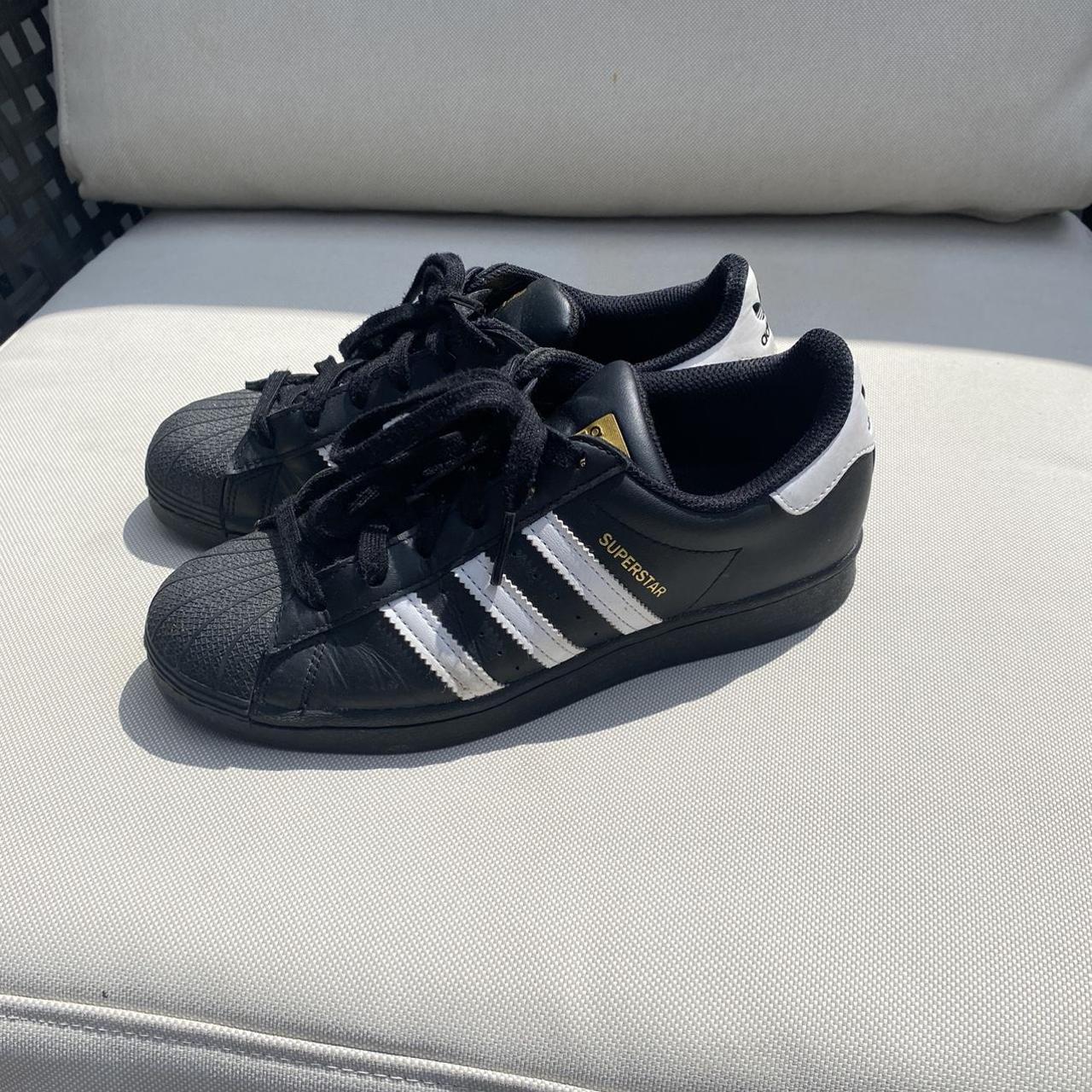 Black Adidas Superstar Trainers Black and white... - Depop