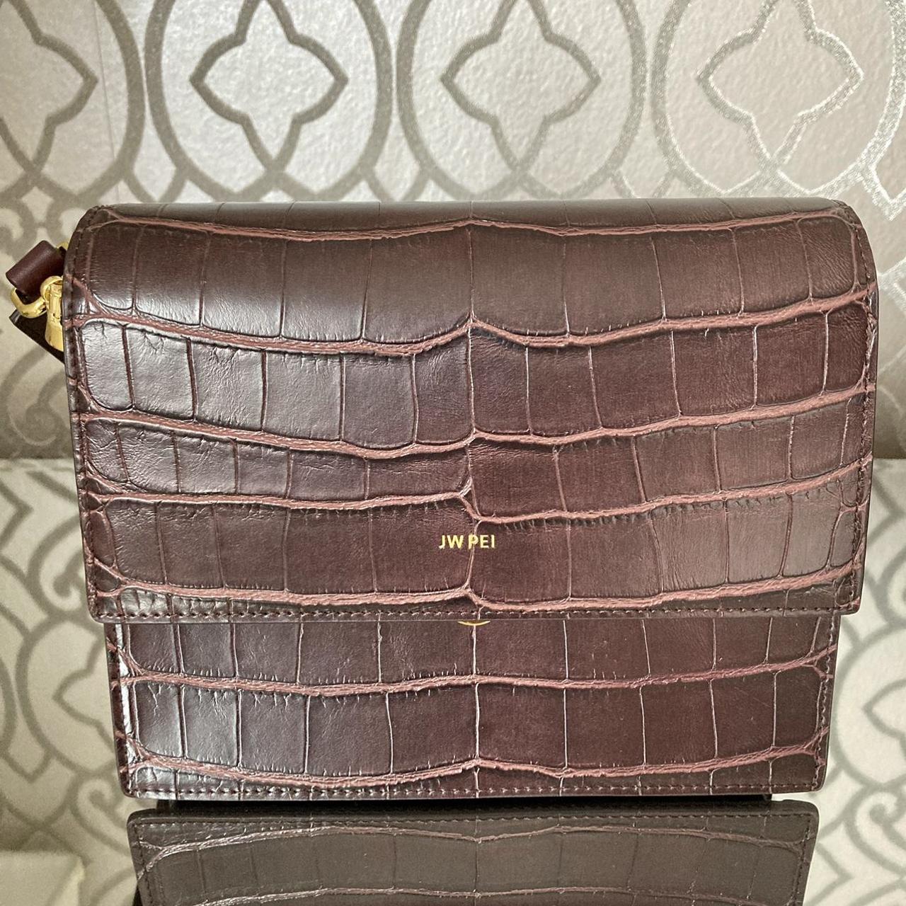JW Pei, Mini Flap Bag, Croc Vegan Leather, Chestnut... - Depop