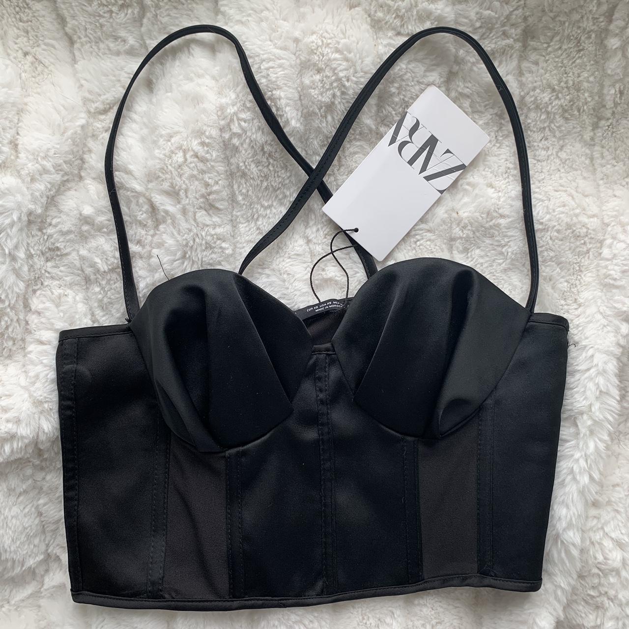 ZARA Black satin spaghetti strap corset crop top... - Depop