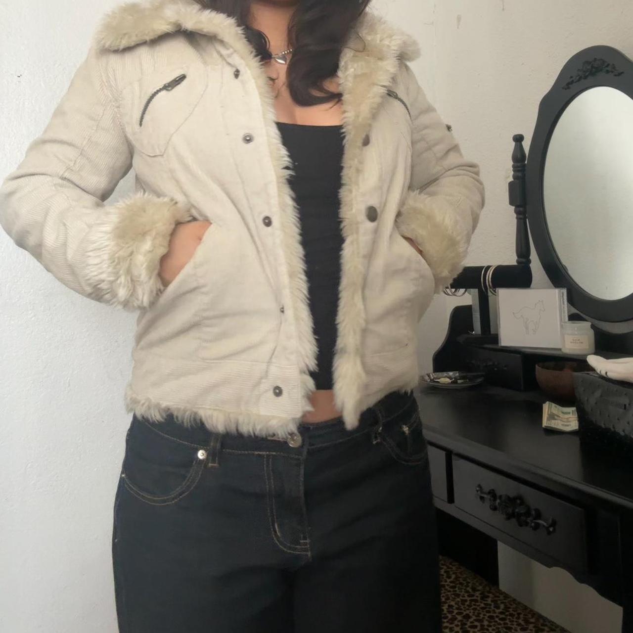 cream fur jacket with silver hardwear! 🖤 the brand... | Depop